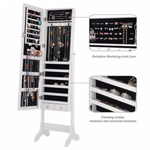 FZZDP Lockable Jewelry Wardrobe Storage Organizer Box with Drawers White Home Furniture