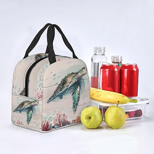 CIOAHYRA Sea Turtle Lunch Bag for Women Men Insulated with Containers Warming Reusable Lunch Box Waterproof Thermal Tote Bag Cooler Bag