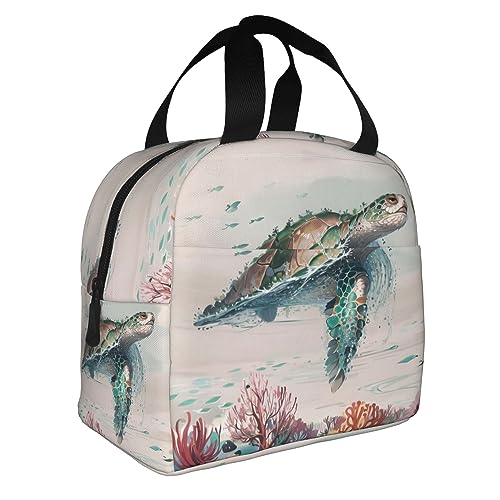 CIOAHYRA Sea Turtle Lunch Bag for Women Men Insulated with Containers Warming Reusable Lunch Box Waterproof Thermal Tote Bag Cooler Bag