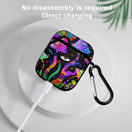 Funprint Fashion Case Cover Compatible with Airpods 1/2 Case Colorful Flowers Hippie Eyes Trippy Mushroom for Men Women Girls, Shockproof and Smooth Wireless Charging Case Compatible with Airpods 1/2