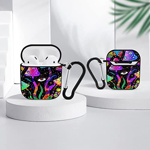 Funprint Fashion Case Cover Compatible with Airpods 1/2 Case Colorful Flowers Hippie Eyes Trippy Mushroom for Men Women Girls, Shockproof and Smooth Wireless Charging Case Compatible with Airpods 1/2