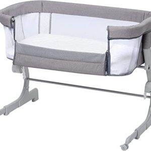 RONIPIC Baby Bassinet, Height & Angle Adjustable Bedside Sleeper, Bedside Crib with Mattress & Storage Bag, Easy Folding Portable Crib Infant Baby Bed, Grey