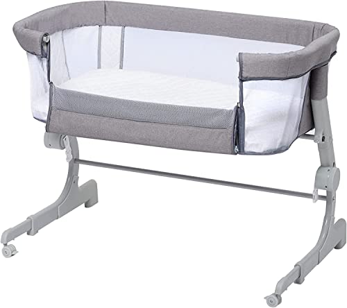 RONIPIC Baby Bassinet, Height & Angle Adjustable Bedside Sleeper, Bedside Crib with Mattress & Storage Bag, Easy Folding Portable Crib Infant Baby Bed, Grey