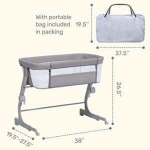 RONIPIC Baby Bassinet, Height & Angle Adjustable Bedside Sleeper, Bedside Crib with Mattress & Storage Bag, Easy Folding Portable Crib Infant Baby Bed, Grey