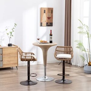 Kakotito Rattan Bar Stools, Adjustable Barstools with Linen Cushion, 360° Swivel Bar Stool with Low Back & Footrest, Classical Barstool Set of 2 for Kitchen and Bar (Brown)