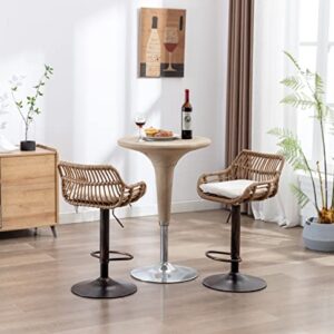 Kakotito Rattan Bar Stools, Adjustable Barstools with Linen Cushion, 360° Swivel Bar Stool with Low Back & Footrest, Classical Barstool Set of 2 for Kitchen and Bar (Brown)