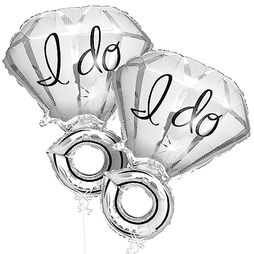 KatchOn Silver I Do Diamond Ring Balloon - 25 Inch, Pack of 2 | Engagement Ring Balloon for Engagement Party | Silver Ring Balloon for Bridal shower | I Do Balloons for I Do BBQ Party Decorations