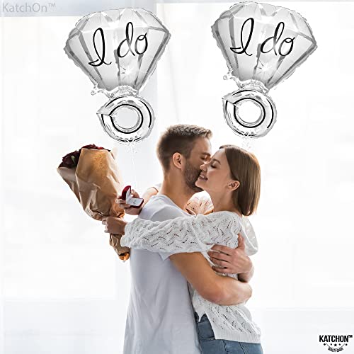 KatchOn Silver I Do Diamond Ring Balloon - 25 Inch, Pack of 2 | Engagement Ring Balloon for Engagement Party | Silver Ring Balloon for Bridal shower | I Do Balloons for I Do BBQ Party Decorations