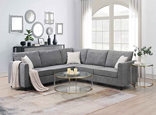 ATY Upholstered Sectional Sofa, L Shape Couch with 3 Pillows, Living Room Furniture, Perfect for Office, Apartment, 88 x 88 Inch, Gray