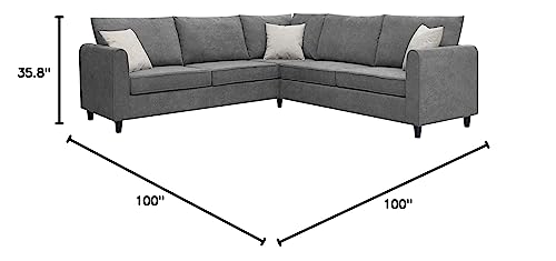 ATY Upholstered Sectional Sofa, L Shape Couch with 3 Pillows, Living Room Furniture, Perfect for Office, Apartment, 88 x 88 Inch, Gray