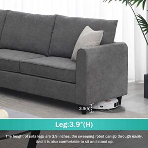 ATY Upholstered Sectional Sofa, L Shape Couch with 3 Pillows, Living Room Furniture, Perfect for Office, Apartment, 88 x 88 Inch, Gray