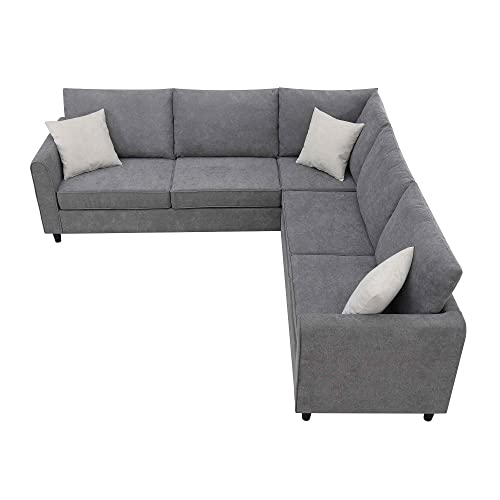 ATY Upholstered Sectional Sofa, L Shape Couch with 3 Pillows, Living Room Furniture, Perfect for Office, Apartment, 88 x 88 Inch, Gray