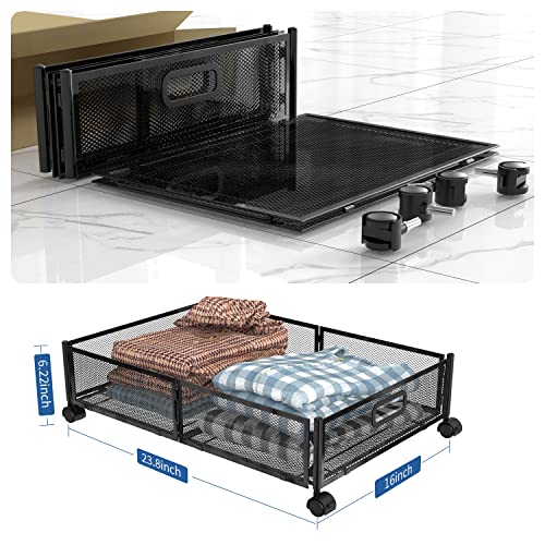 Under Bed Storage,Under Bed Storage Containers with Wheels,Foldable Metal Under bed Storage Containers with Handles,Under The Bed Storage Drawer Toy Box Storage for Clothes Shoes Blankets Books Toys (2 Pack, Black)