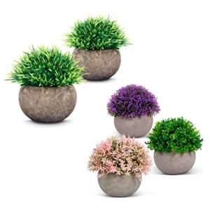 odom artificial plants 5pcs, small fake plants bathroom decor, mini potted plastic green grass, colorful faux plants plastic grass greenery for farmhouse home kitchen shelf office desk decorations