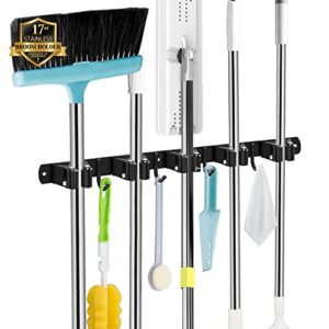 2 Racks and 3 Hooks & Black 5 Racks and 4 Hooks Broom and Mop Holder Wall Mounted Garage Organizer Storage Tool Racks Stainless Steel Heavy Duty Hooks Self Adhesive Solid Non-slip Wall Hangers