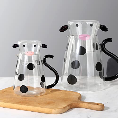 Firlar Bedside Water Carafe and Glass Set, 550ml Cow Shape Water Pitcher Glass Carafe with Cup, Glass Water Bottle Juice Mouthwash Bottle Water Carafe with Glass Cup for Nightstand Bedroom Kitchen