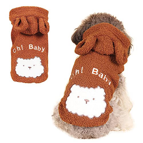 ANIAC Warm Fleece Hoodies for Small Dogs Cute Bunny Ears Design Pet Winter Coat Soft Puppy Hooded Sweatshirt Cold Weather Apparel for Cats Chihuahua Yorkie Poodle Teddy (X-Small, Brown)