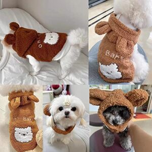 ANIAC Warm Fleece Hoodies for Small Dogs Cute Bunny Ears Design Pet Winter Coat Soft Puppy Hooded Sweatshirt Cold Weather Apparel for Cats Chihuahua Yorkie Poodle Teddy (X-Small, Brown)