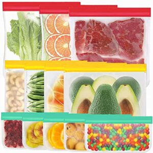 reusable freeze bags silicone-12 pack stasher reusable silicone bags for food storage resealable lunch bag for meat fruit veggies reusable sandwich bags bpa free flat freezer bags