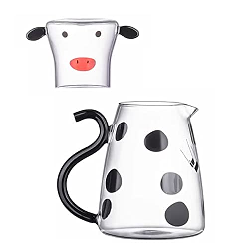 Cow Carafe Pitcher Cow Water Pitcher with Cup Bedside Water Carafe Cow Glass Set Cow Pitcher Water Carafe with Glass Cup for Nightstand