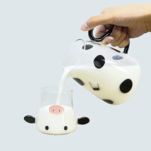 Cow Carafe Pitcher Cow Water Pitcher with Cup Bedside Water Carafe Cow Glass Set Cow Pitcher Water Carafe with Glass Cup for Nightstand