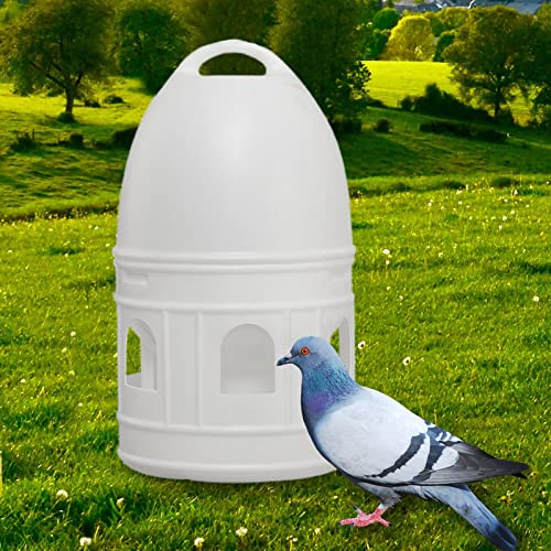 Gralara Pigeon Water Dispenser Feeder 10L Water Bottle Water Pot Container Waterer with Handle Bird Water Drinker for Chicken Parrot Duck Parakeet, White