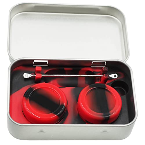 Vitakiwi Portable Silicone Carving Travel Tin Kit with Non-stick 5ml Concentrate Containers (Red Black)