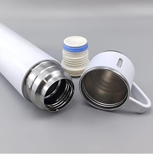 Stainless Steel 500 ML Vacuum Flask/Bottle/Thermos for Hot and Cold Drinks with Three Cups (white)