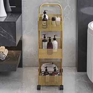 SLNFXC Scandinavian Iron Shelves Bedroom Kitchen Metal Removable Bathroom Storage Rack with Wheels Trolley