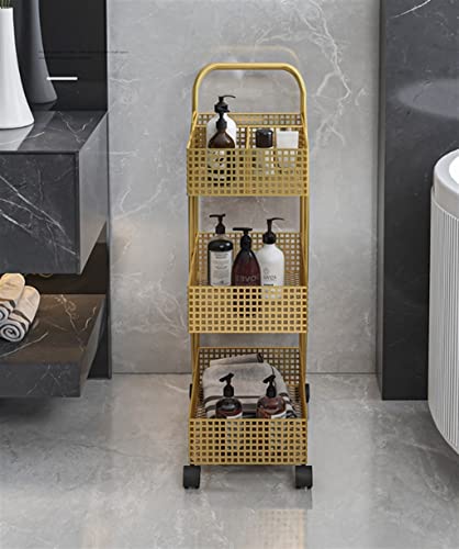 SLNFXC Scandinavian Iron Shelves Bedroom Kitchen Metal Removable Bathroom Storage Rack with Wheels Trolley