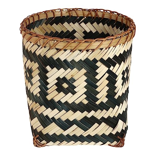 Healeved Wicker Trash Can Rattan Woven Paper Bin Rustic Rubbish Basket Round Garbage Container Bin Decorative Magazines Basket Arranging Flowers Holder for Home Office