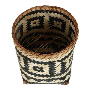 Healeved Wicker Trash Can Rattan Woven Paper Bin Rustic Rubbish Basket Round Garbage Container Bin Decorative Magazines Basket Arranging Flowers Holder for Home Office