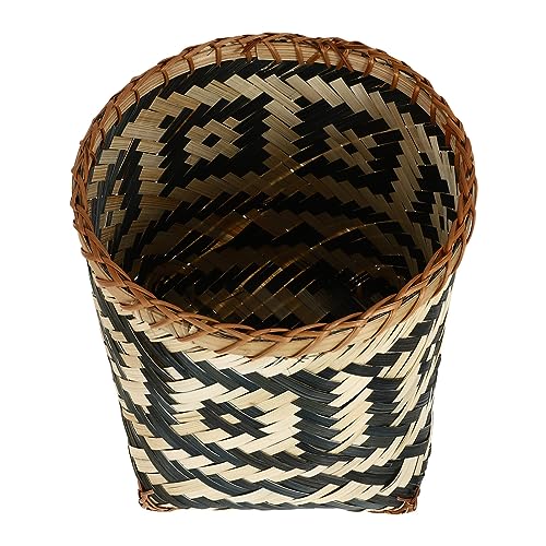 Healeved Wicker Trash Can Rattan Woven Paper Bin Rustic Rubbish Basket Round Garbage Container Bin Decorative Magazines Basket Arranging Flowers Holder for Home Office