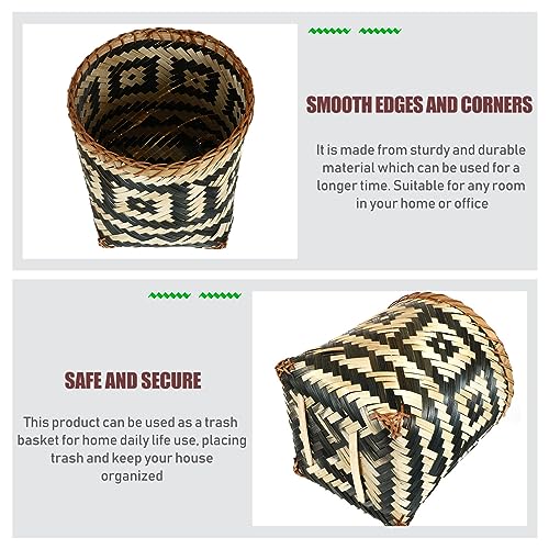 Healeved Wicker Trash Can Rattan Woven Paper Bin Rustic Rubbish Basket Round Garbage Container Bin Decorative Magazines Basket Arranging Flowers Holder for Home Office