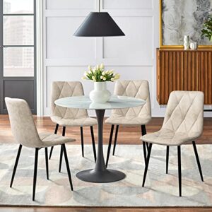 SunsGrove Set of 4 Retro Kitchen Dining Chairs with Upholstered Cushion and High Backrest, Matte Faux Leather Suede Chairs for Dining Room, Living Room, Bedroom Side Chairs (Beige)