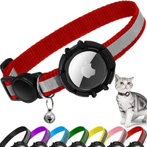 airtag cat collar breakaway, reflective kitten collar with apple air tag holder and bell, lightweight tracker cat collars for girl boy cats, kittens, puppies (red, s)