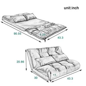 XIAOSENLIN Floor Sofa Bed, Foldable Sleeper Sofa Bed, Adjustable Futon Sofa Folding Lazy Sofa Floor Sofa Couch with 2 Pillows (Black)