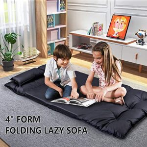 XIAOSENLIN Floor Sofa Bed, Foldable Sleeper Sofa Bed, Adjustable Futon Sofa Folding Lazy Sofa Floor Sofa Couch with 2 Pillows (Black)