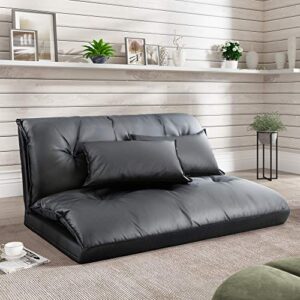 XIAOSENLIN Floor Sofa Bed, Foldable Sleeper Sofa Bed, Adjustable Futon Sofa Folding Lazy Sofa Floor Sofa Couch with 2 Pillows (Black)