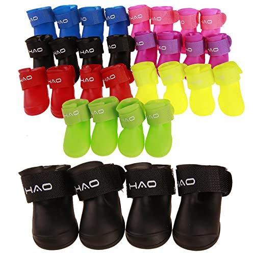 7 Colors Available, Dog Rain Boots for Small Medium Large Dogs, Size S to 2XL, Waterproof Dog Shoes Black Small