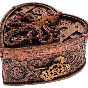 Top Brass Steampunk Octopus Heart Shaped Small Trinket Stash Jewelry Box Figurine - Unusual Eclectic Gothic Decor (Rustic Copper)