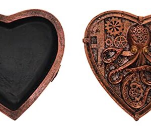 Top Brass Steampunk Octopus Heart Shaped Small Trinket Stash Jewelry Box Figurine - Unusual Eclectic Gothic Decor (Rustic Copper)