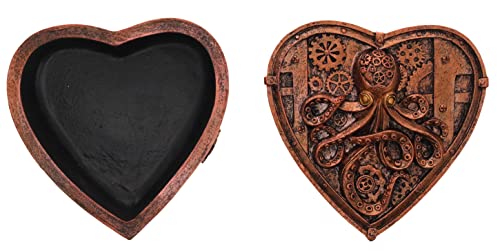 Top Brass Steampunk Octopus Heart Shaped Small Trinket Stash Jewelry Box Figurine - Unusual Eclectic Gothic Decor (Rustic Copper)