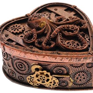 Top Brass Steampunk Octopus Heart Shaped Small Trinket Stash Jewelry Box Figurine - Unusual Eclectic Gothic Decor (Rustic Copper)