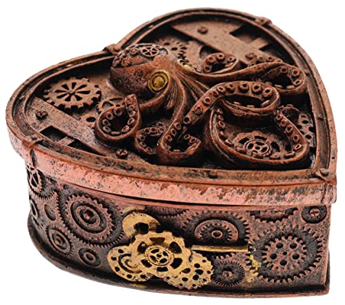 Top Brass Steampunk Octopus Heart Shaped Small Trinket Stash Jewelry Box Figurine - Unusual Eclectic Gothic Decor (Rustic Copper)