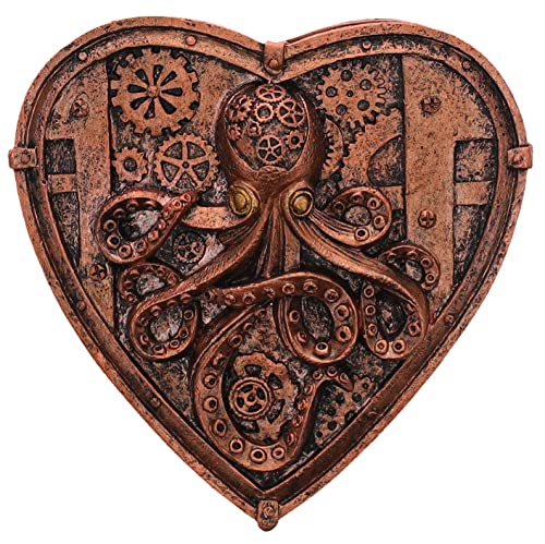 Top Brass Steampunk Octopus Heart Shaped Small Trinket Stash Jewelry Box Figurine - Unusual Eclectic Gothic Decor (Rustic Copper)