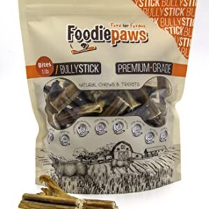 FOODIEPAWS All Natural Bully Sticks Bites Odor Free USA Packed for Medium, Large Dogs 100% Free Range Grass Fed Beef Single Ingredient Dental Dog Chews 1lb 1 Count (Pack of 1)