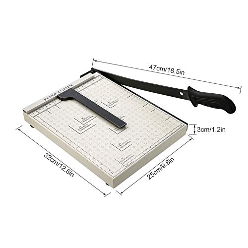 Paper Cutter Heavy Duty A4-B7, 12" Cut Length Guillotine Paper Trimmer for Cardstock Metal Base, with Safety Blade Lock&Dual Guides, 12 Sheets Capacity, for Home Office Classroom School (PureWhite)