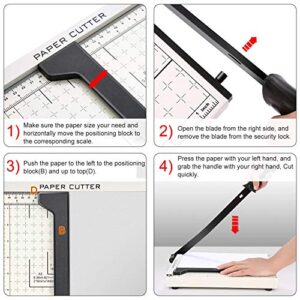 Paper Cutter Heavy Duty A4-B7, 12" Cut Length Guillotine Paper Trimmer for Cardstock Metal Base, with Safety Blade Lock&Dual Guides, 12 Sheets Capacity, for Home Office Classroom School (PureWhite)