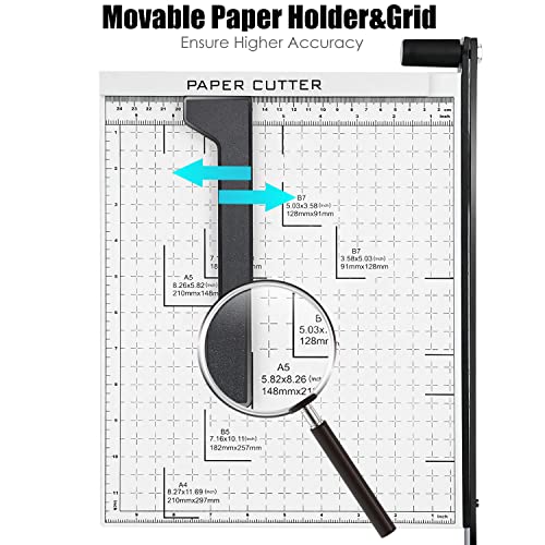 Paper Cutter Heavy Duty A4-B7, 12" Cut Length Guillotine Paper Trimmer for Cardstock Metal Base, with Safety Blade Lock&Dual Guides, 12 Sheets Capacity, for Home Office Classroom School (PureWhite)